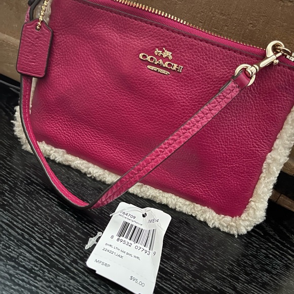 Coach | Bags | Authentic Coach Wristlet Pink Shearling Leather Vintage ...
